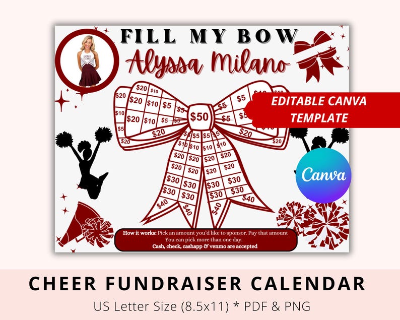 Editable Cheer Pick a Date to Donate, Cheer Fundraiser Calendar, Maroon ...