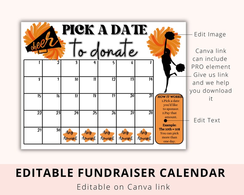 Editable Cheer Black Out My Board, Fundraiser Calendar, Cheer Pick a ...