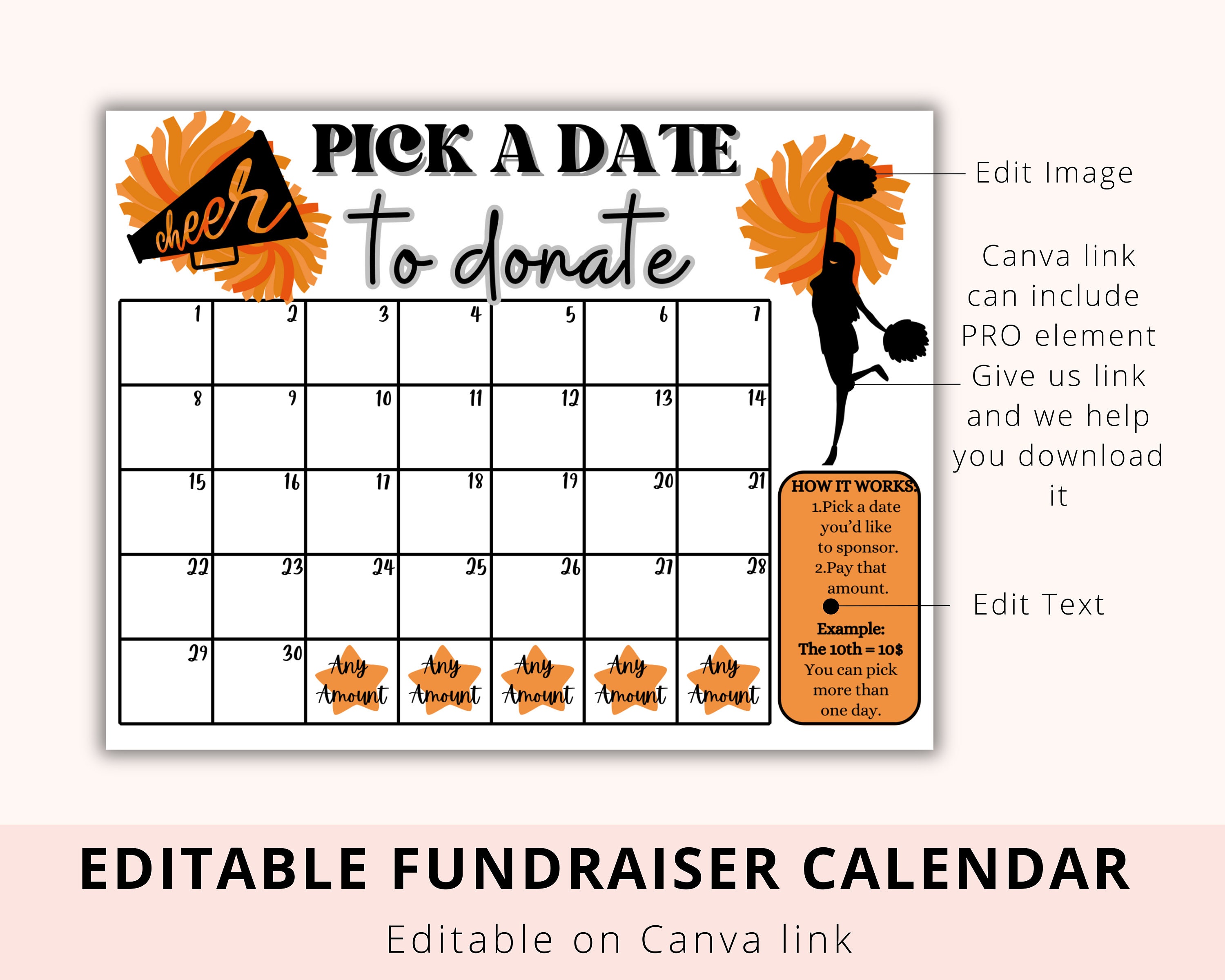 Editable Cheer Black Out My Board, Fundraiser Calendar, Cheer Pick a ...