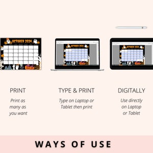 Editable Halloween Calendar 2024, October 2024 Calendar, Trick or Treat ...