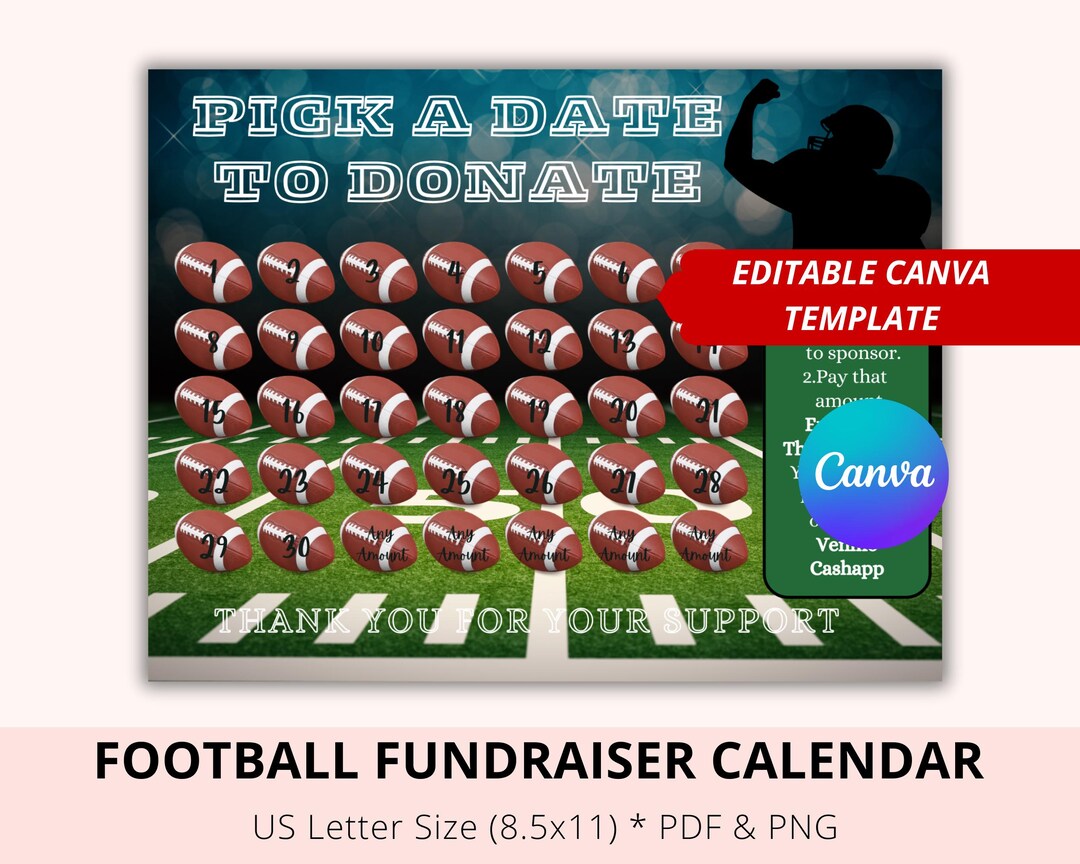 Editable Football Black Out My Board, Fundraiser Calendar, Football ...