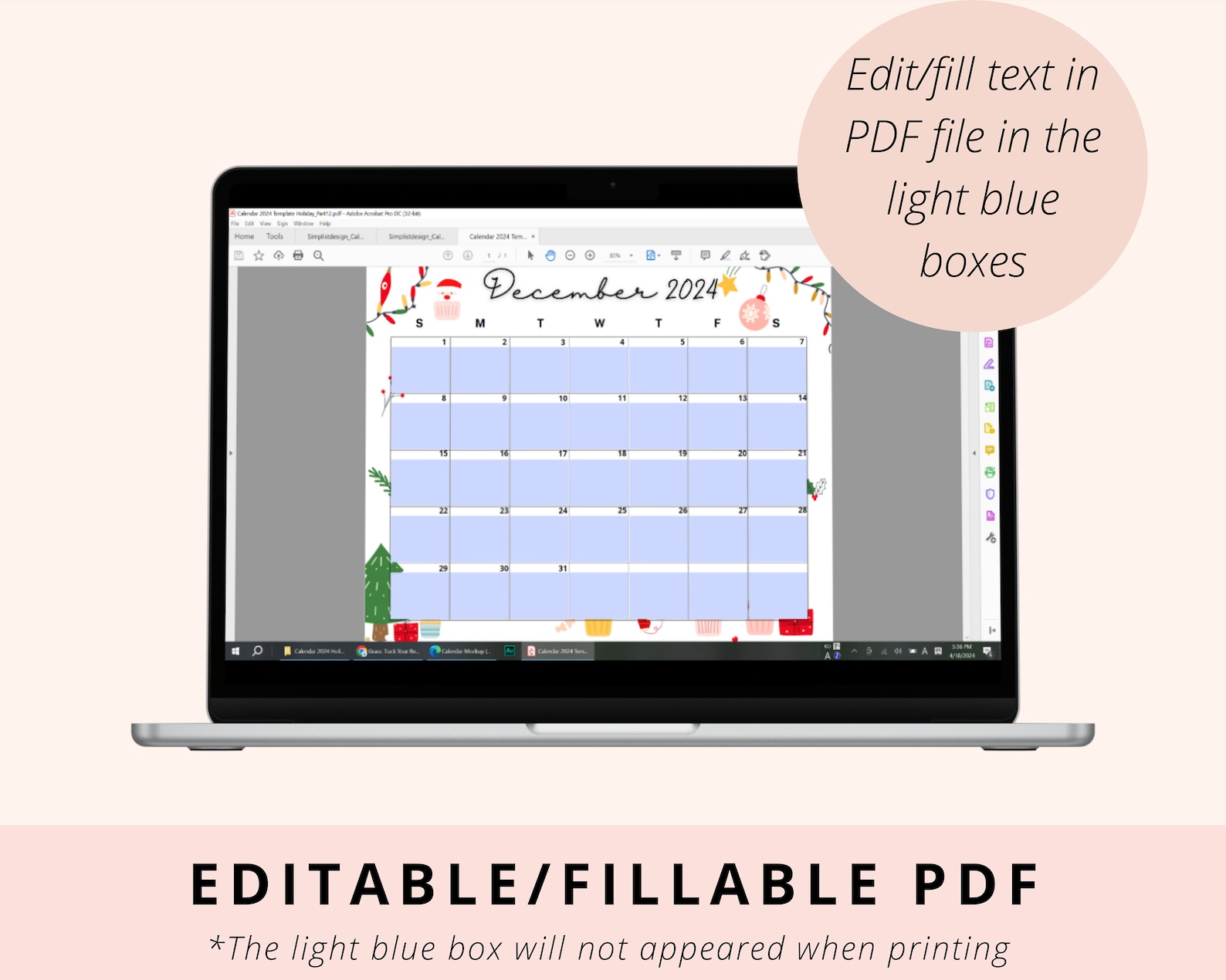 Editable Christmas 2024 Calendar, Monthly Calendar, December Calendar ...