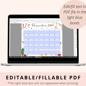 Editable Christmas 2024 Calendar, Monthly Calendar, December Calendar ...
