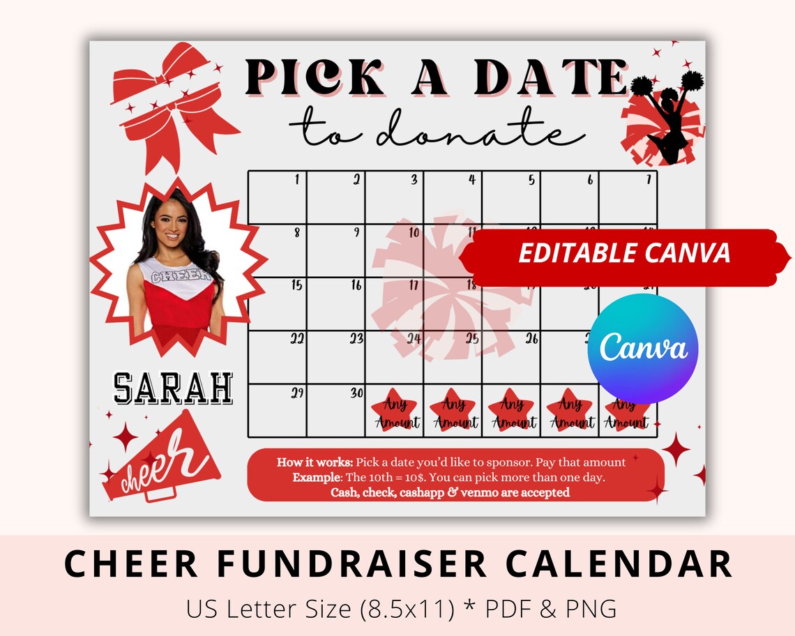 Editable Cheer Pick a Date to Donate, Canva Template, Fundraiser ...
