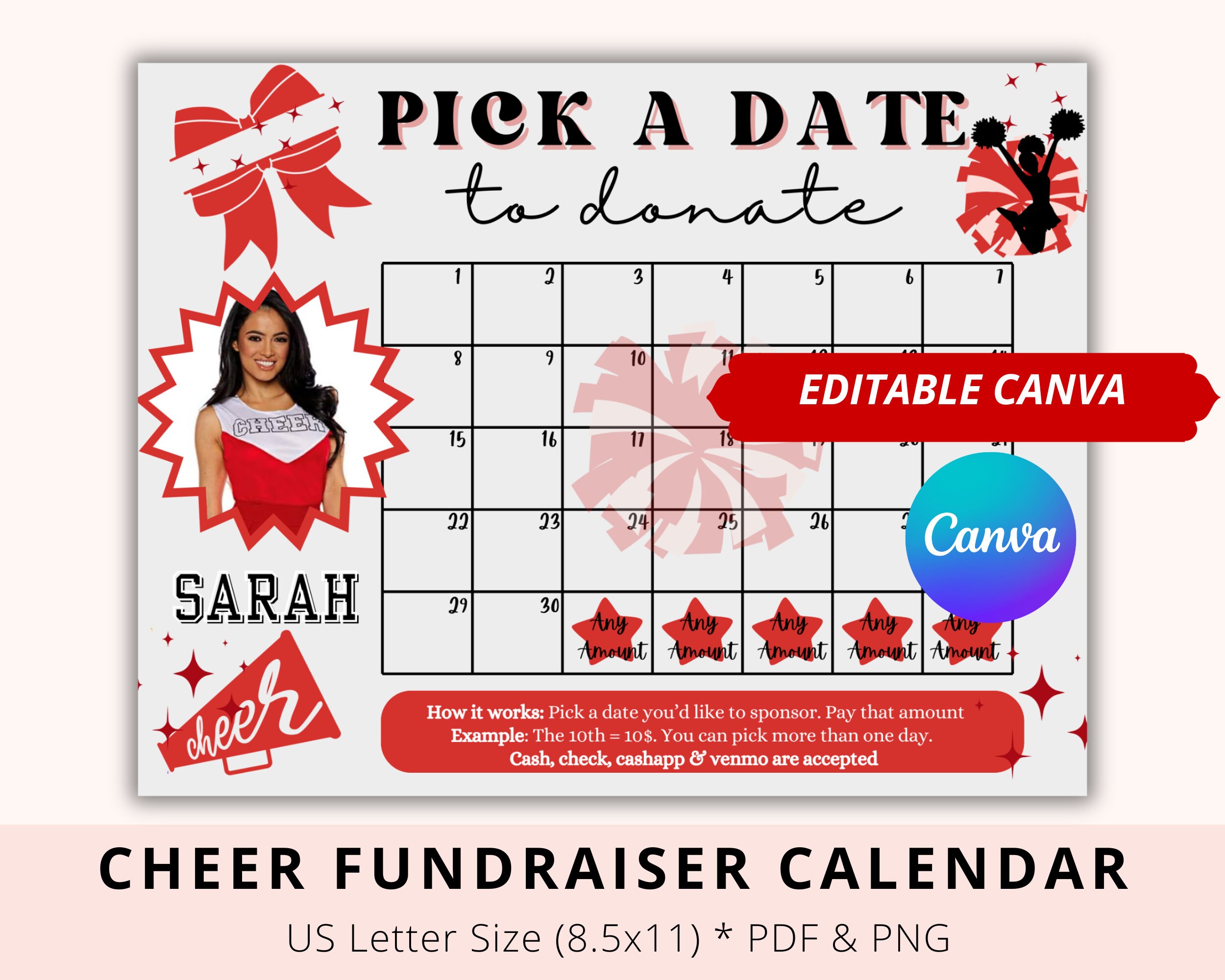 Editable Cheer Pick a Date to Donate, Canva Template, Fundraiser ...