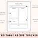 Editable Recipe Tracker, Recipe Book Template, Recipe Sheet Template ...