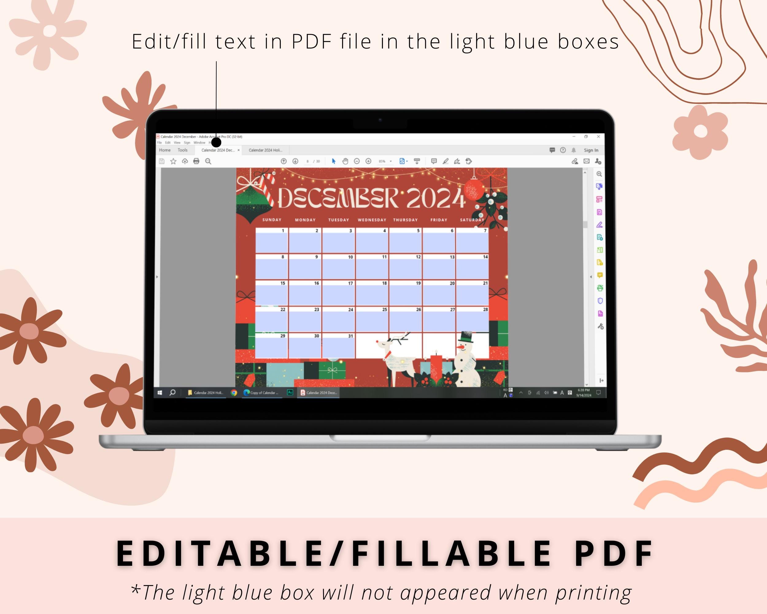 Editable Christmas 2024 Calendar, December Calendar 2024, Academic ...