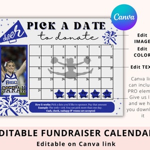 Editable Cheer School Fundraiser Calendar, Cheer Pick a Date to Donate ...