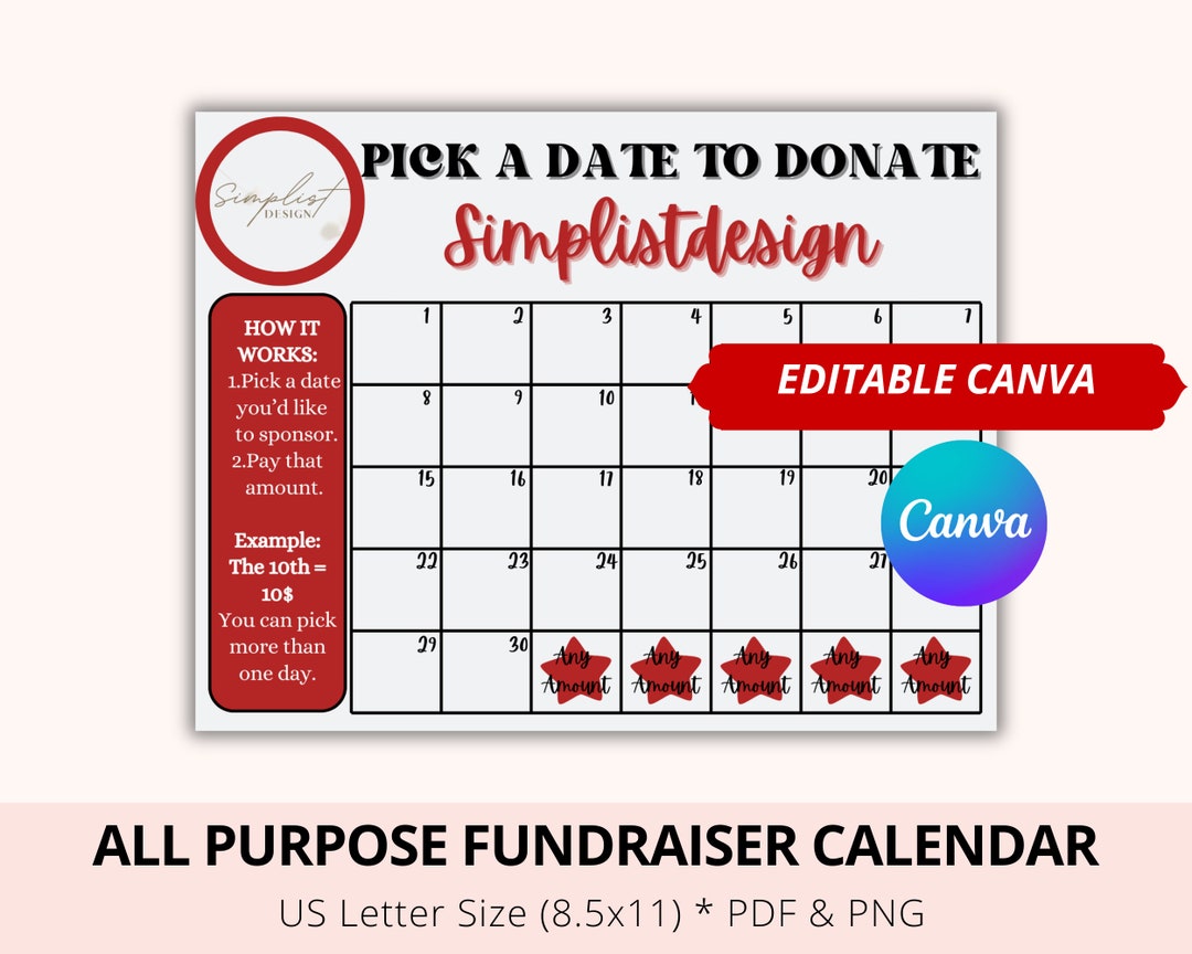 Editable All Purpose Pick a Date to Donate, Black Out My Board, All ...