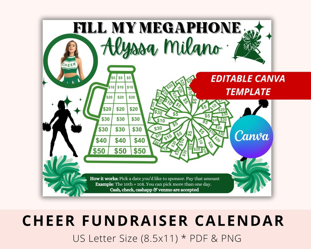 Editable Cheer Pick a Date to Donate, Fill My Megaphone, Pompom, Green ...