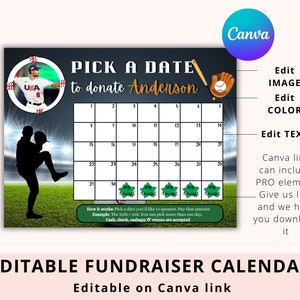 Editable Baseball Pick a Date to Donate, Canva Template, Fundraiser ...