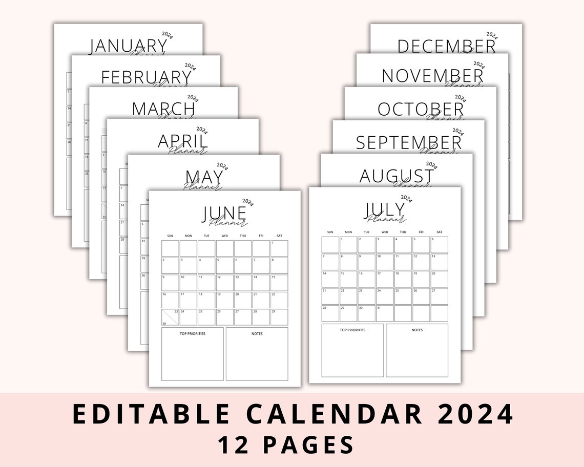 Editable 2024 Monthly Calendar, Template Calendar, School Calendar ...