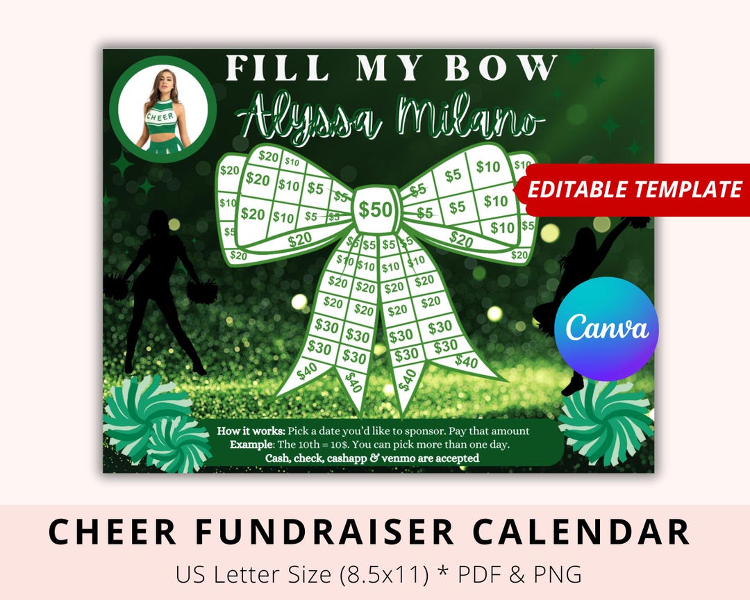 Editable Cheer Pick a Date to Donate, Cheer Fundraiser Calendar, Green ...