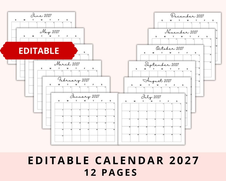 Editable 2025 2026 2027 Monthly Calendar, Digital Planner 25, Calendar ...