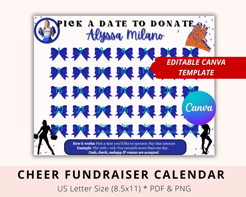 Editable Black Out My Board, Bow, Cheer Fundraiser Calendar, Cheer Pick ...