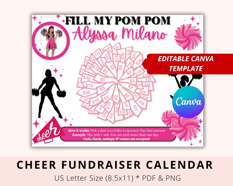 Editable Cheer Template Pick a Date, Black Out My Board, Fill My Pom ...