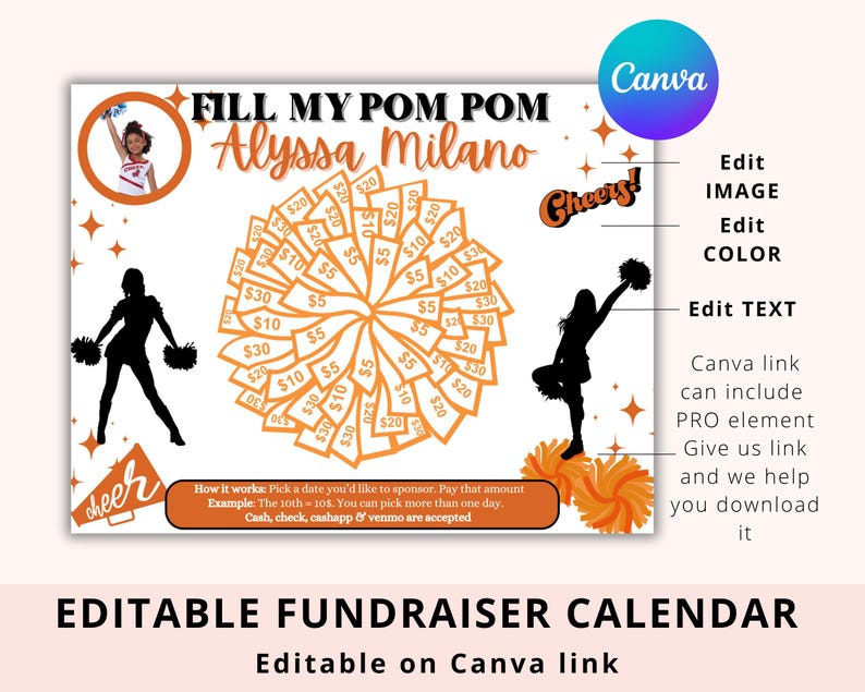 Editable Cheer Template Pick a Date, Black out my board, Fill My Pom ...