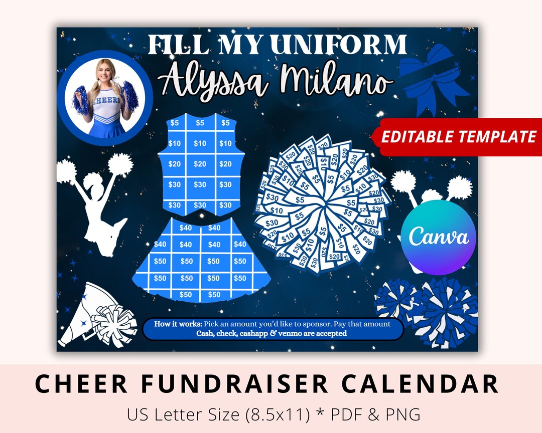 Editable Cheer Black Out My Board, Fill My Pompom, Fundraiser Calendar ...