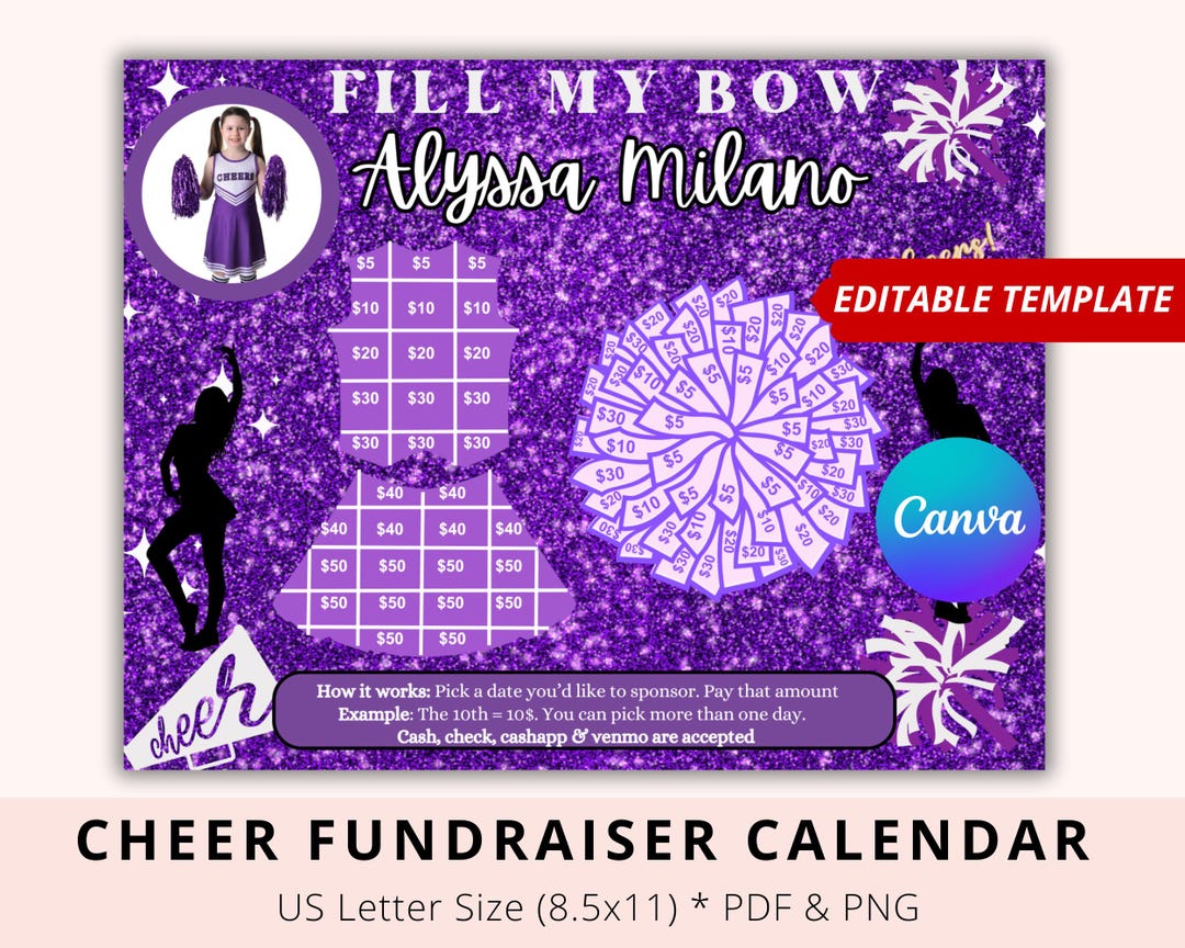 Editable Cheer Pick a Date to Donate, Fill My Pompom, Black Out My ...