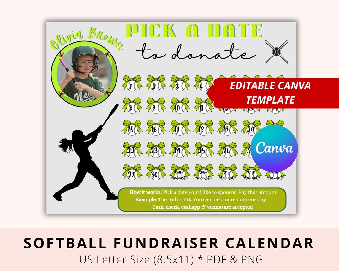 Editable Softball Black Out My Board, Optic Yellow Theme, Pick a Date ...