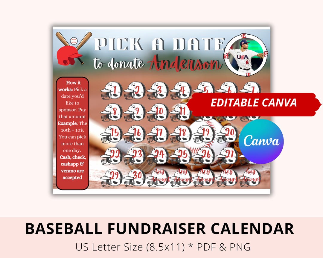 Editable Baseball Black Out My Board, Pick a Date to Donate, Pay My ...