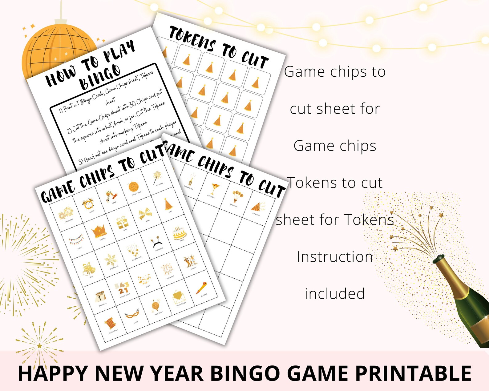 Happy New Year Bingo Game, Year-end Party, New Year's Eve Game to Break ...