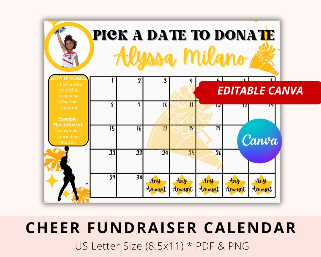 Editable Cheer Pick a Date to Donate, School Cheerleading Sponsor ...