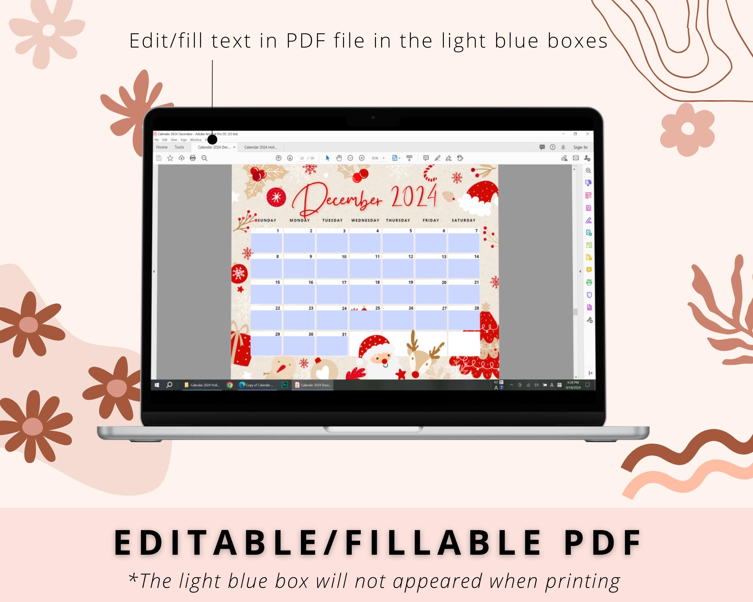 Editable Christmas 2024 Calendar, December 2024 Calendar, Classroom ...