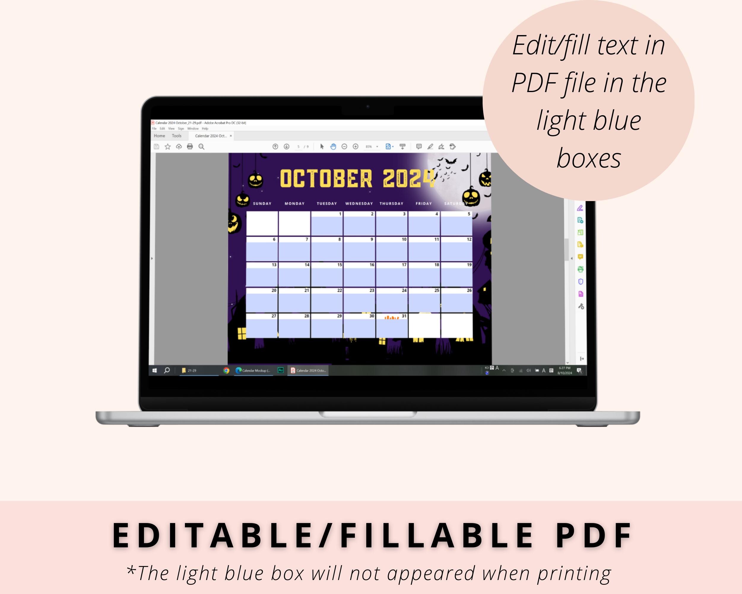 Editable Halloween 2024 Calendar, October 2024 Calendar, Kid Calendar ...