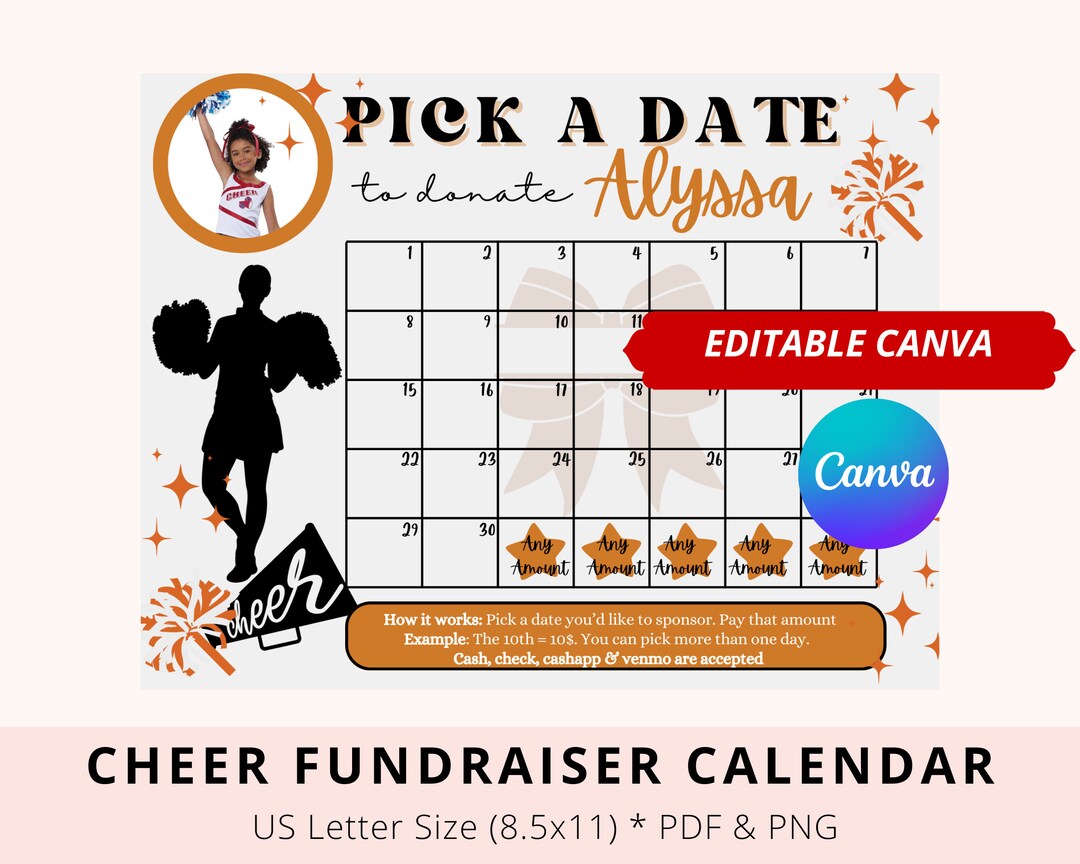 Editable Cheer Pick a Date to Donate, Black Out My Board, Pay the Date ...