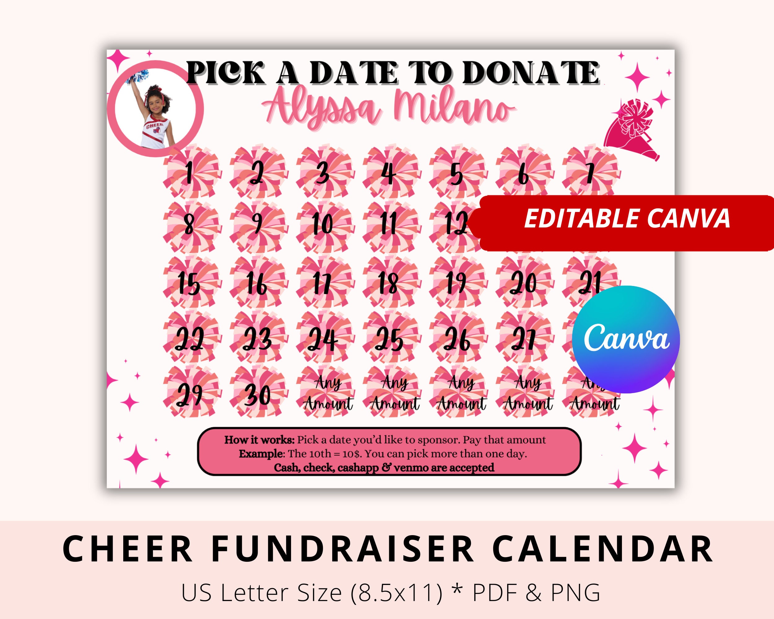 Editable Black Out My Board, Pink Theme, Canva Template, Cheer Pick a ...