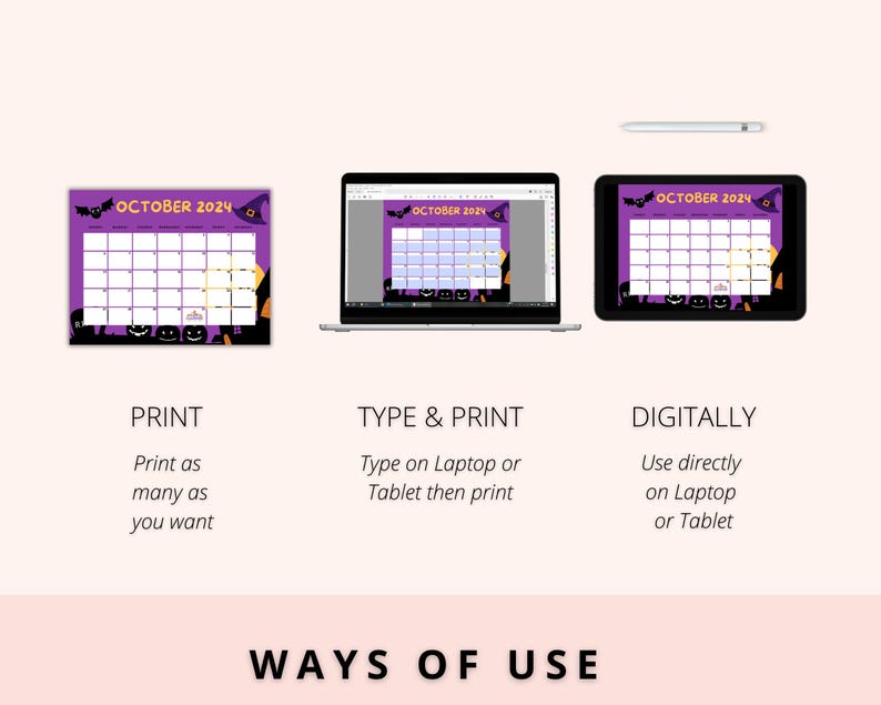 Editable October 2024 Calendar, Halloween 2024 Calendar, Teacher ...