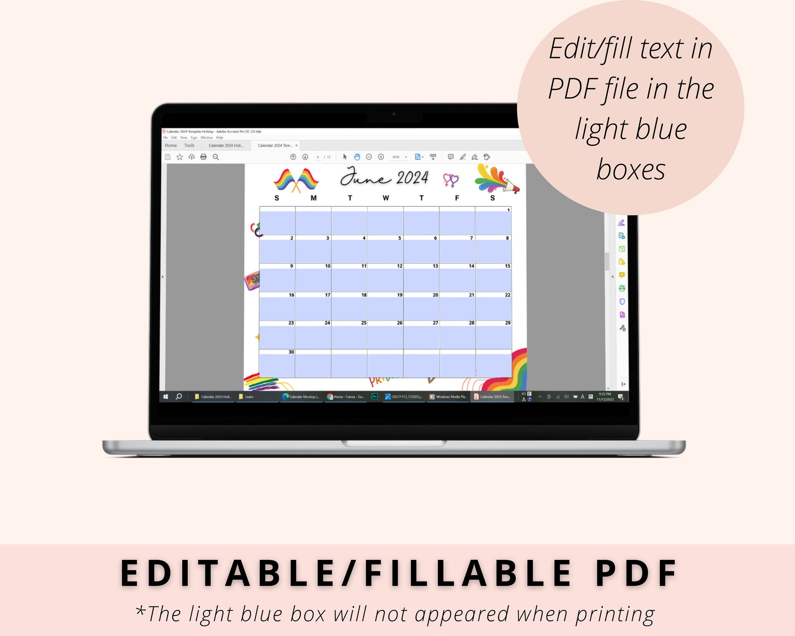 Editable June Calendar 2024, Pride Month 2024, LGBT Proud, Academic ...