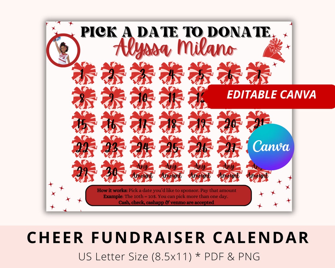 Editable Cheer Pick a Date to Donate, Red Theme, Editable Canva, Pay ...