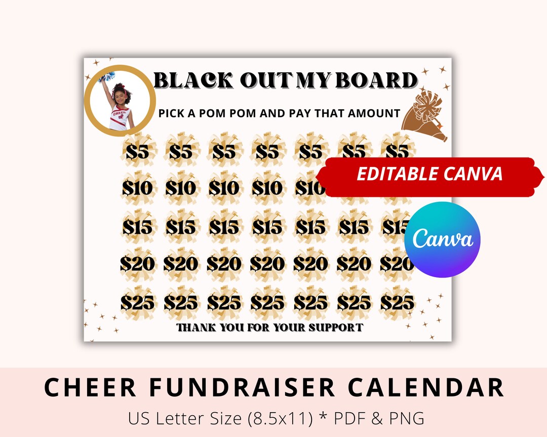 Editable Cheer Black Out My Board, School Cheerleading Pick A Date to ...