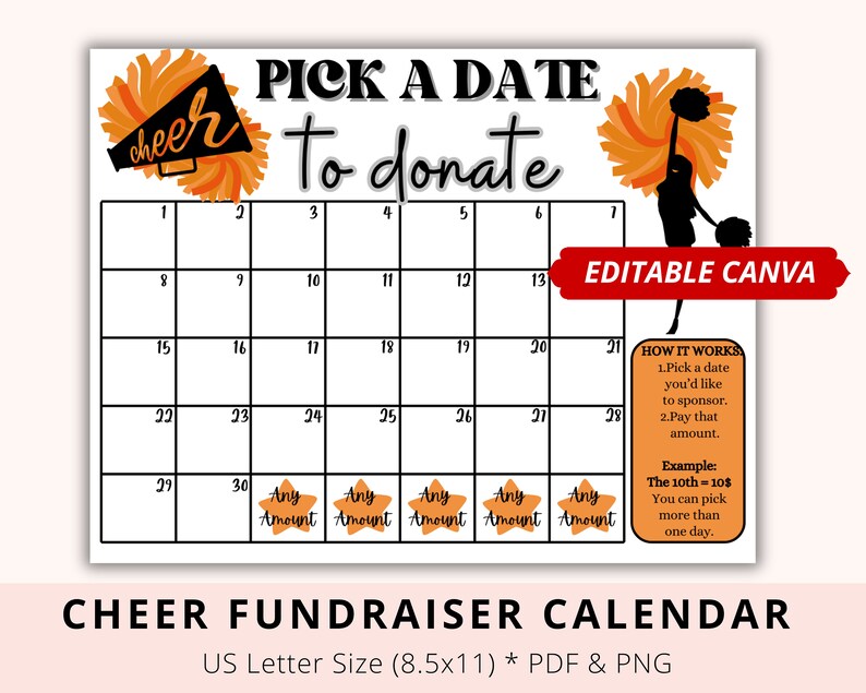 Editable Cheer Black Out My Board, Fundraiser Calendar, Cheer Pick a ...