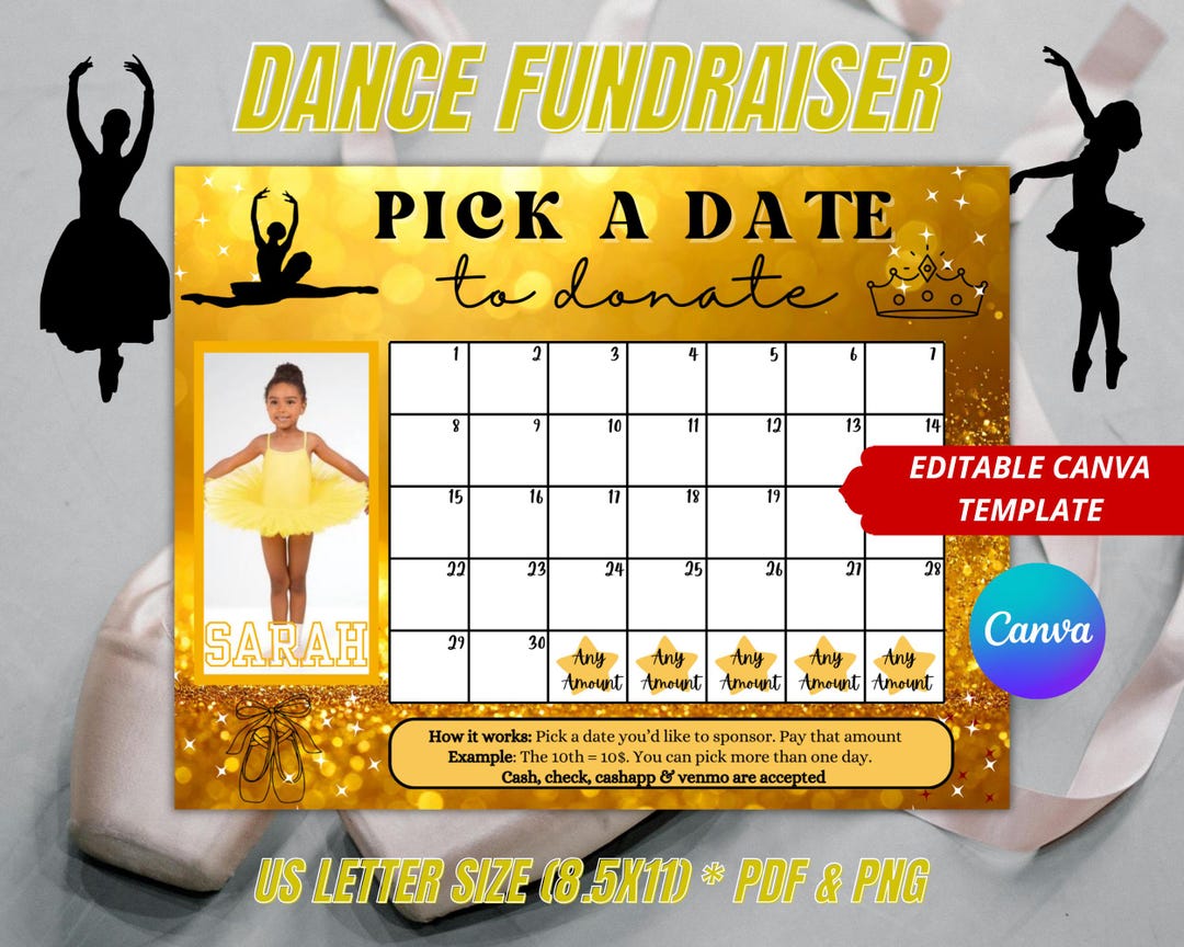 Editable Dance Pick a Date to Donate, Dance Black Out My Board, Sponsor ...