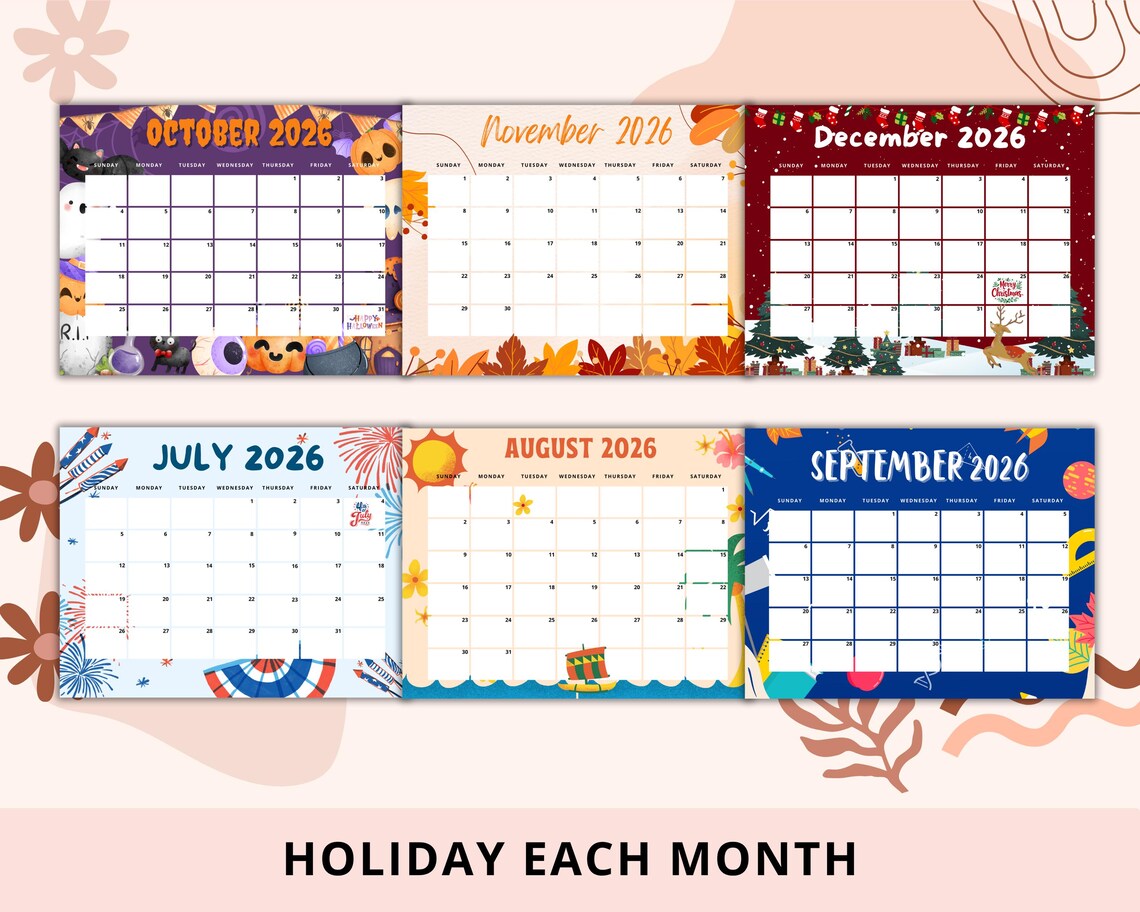 Editable Monthly Calendar 2026, School Calendar, Holiday Calendar ...