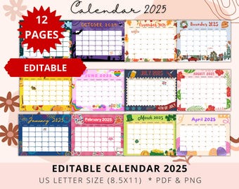 Editable Monthly Calendar - Etsy