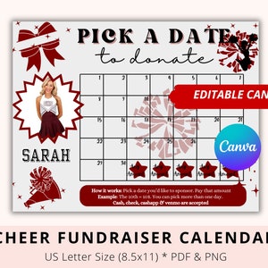 Cheer Pick a Date to Donate, Editable Cheer Fundraiser Calendar, Maroon ...