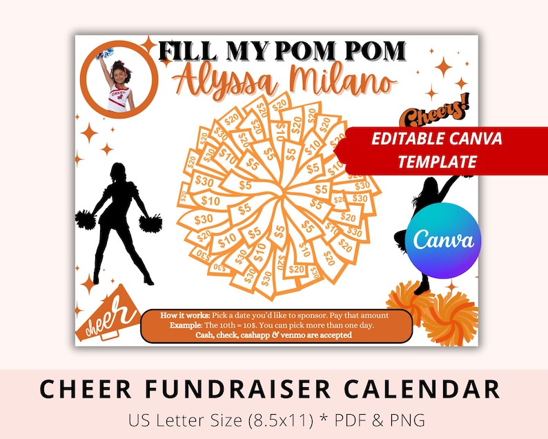 Editable Cheer Template Pick a Date, Black Out My Board, Fill My Pom ...