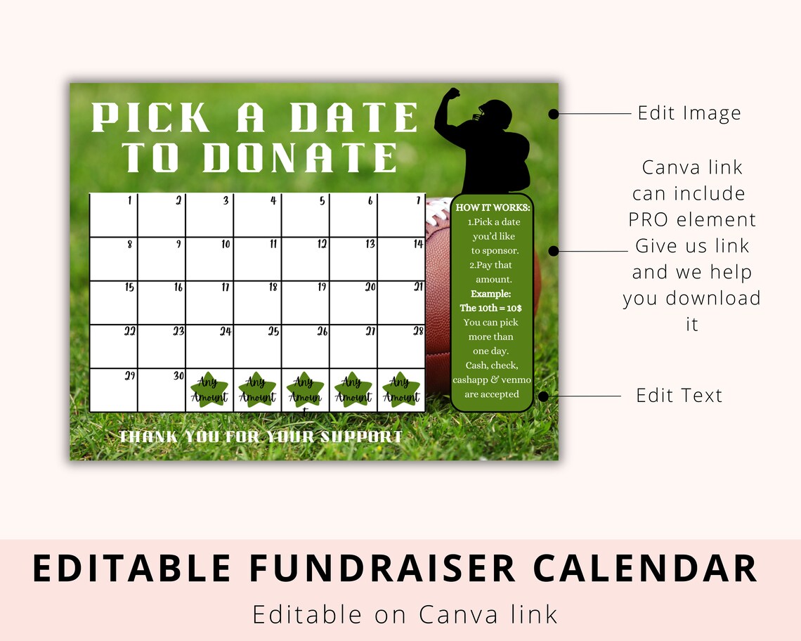 Editable Canva Fundraiser, Football Pick a Date to Donate, Fundraiser ...