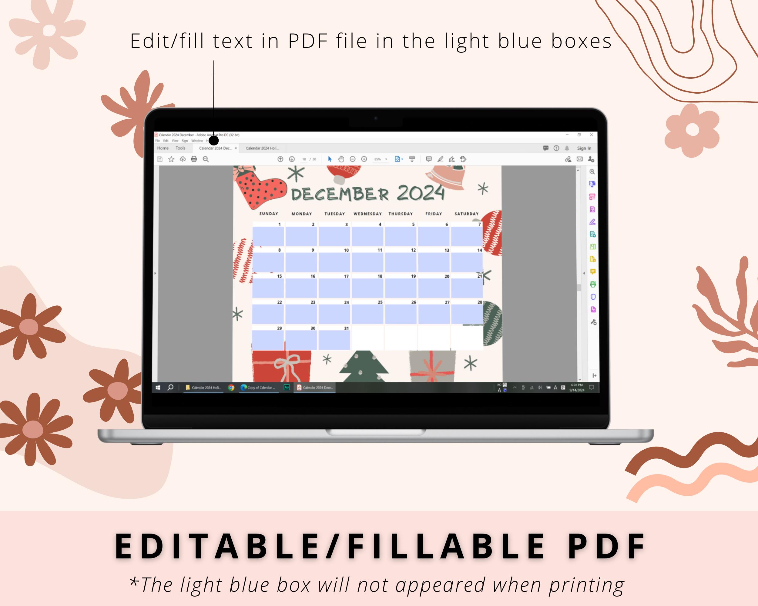 Editable Christmas 2024 Calendar, December Calendar 2024, Academic ...