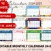 Editable Monthly Calendar 2024 2025, 12 Months, Back to School, Holiday ...