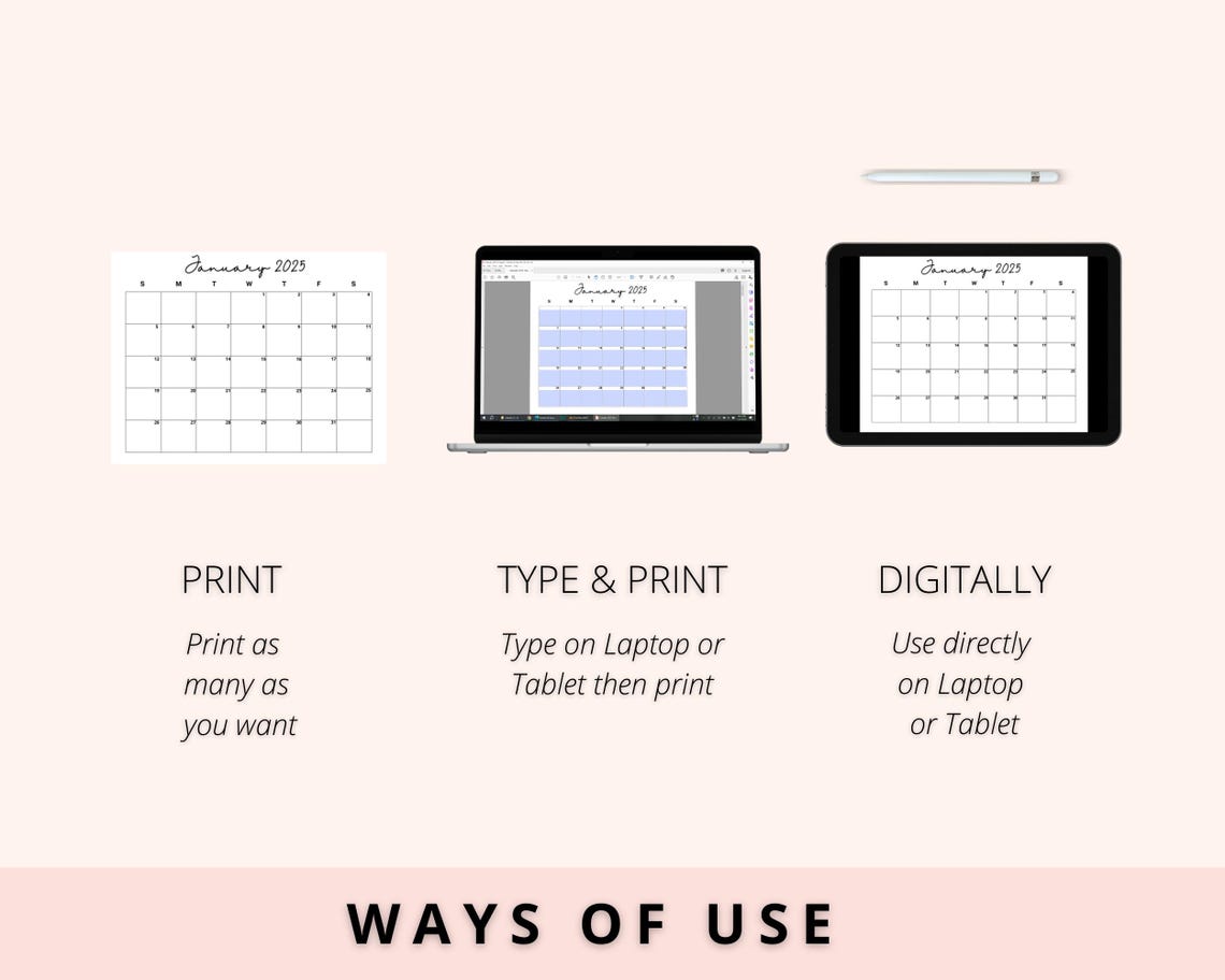 Editable 2025 -2027 Monthly Calendar, Digital Planner, Calendar 2026 ...