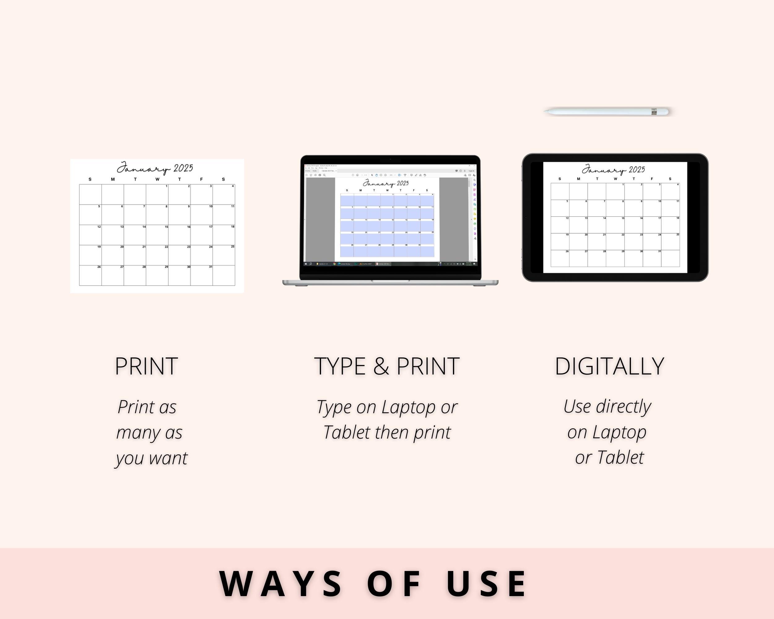 Editable 2025 -2027 Monthly Calendar, Digital Planner, Calendar 2026 ...