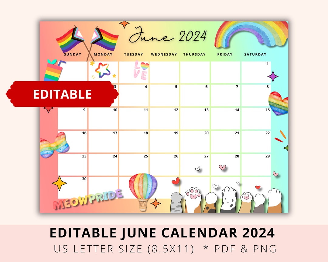 Editable June Calendar 2024 Pride Month 2024 Queer Proud - Etsy