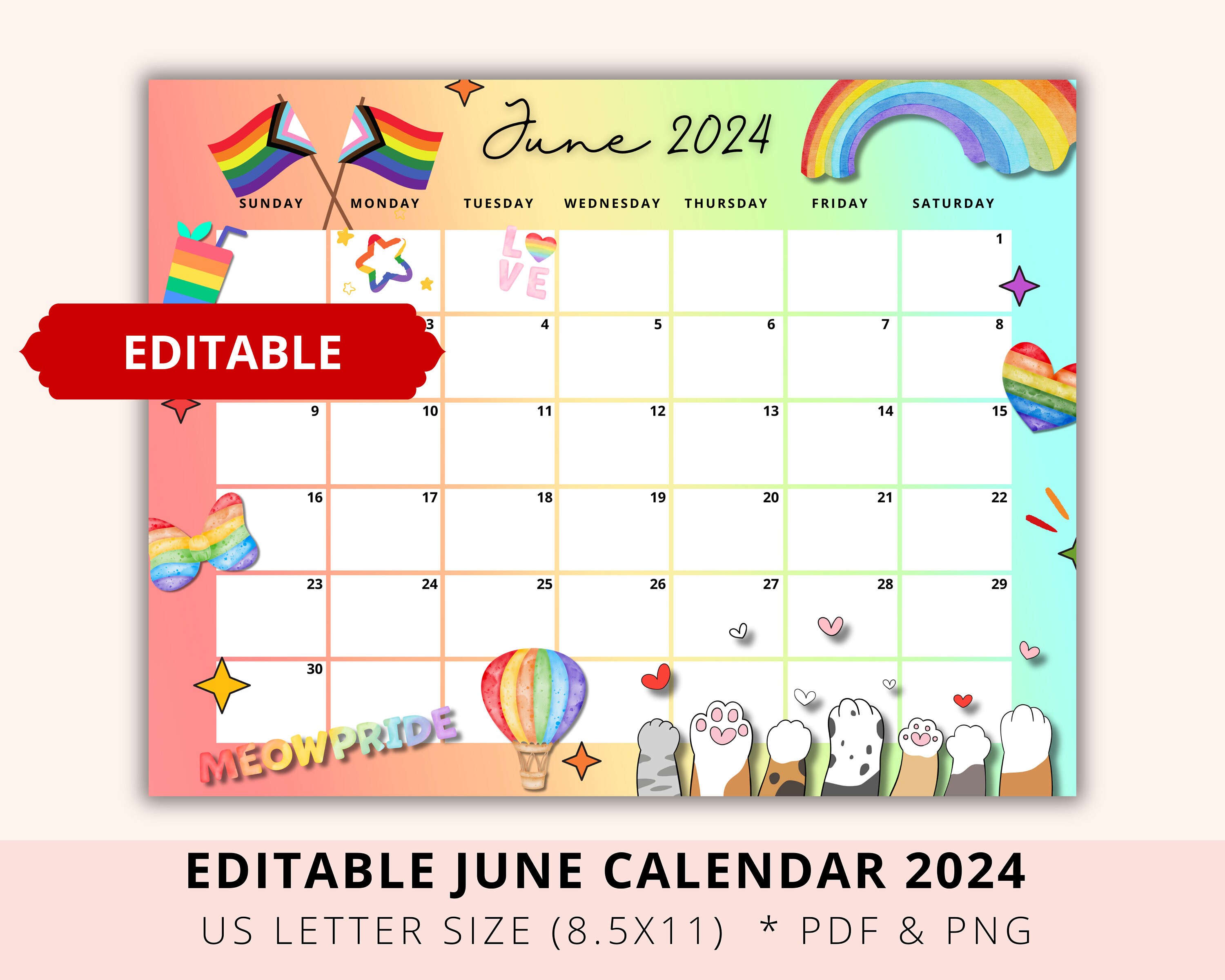 Editable June Calendar 2024 Pride Month 2024 Queer Proud - Etsy
