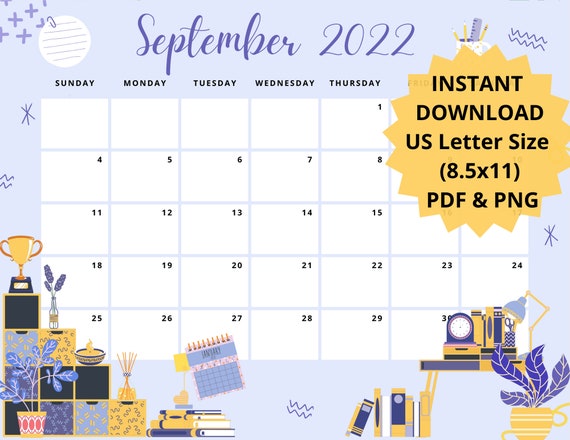 Editable September 2022 Monthly Calendar Printable 2022 - Etsy