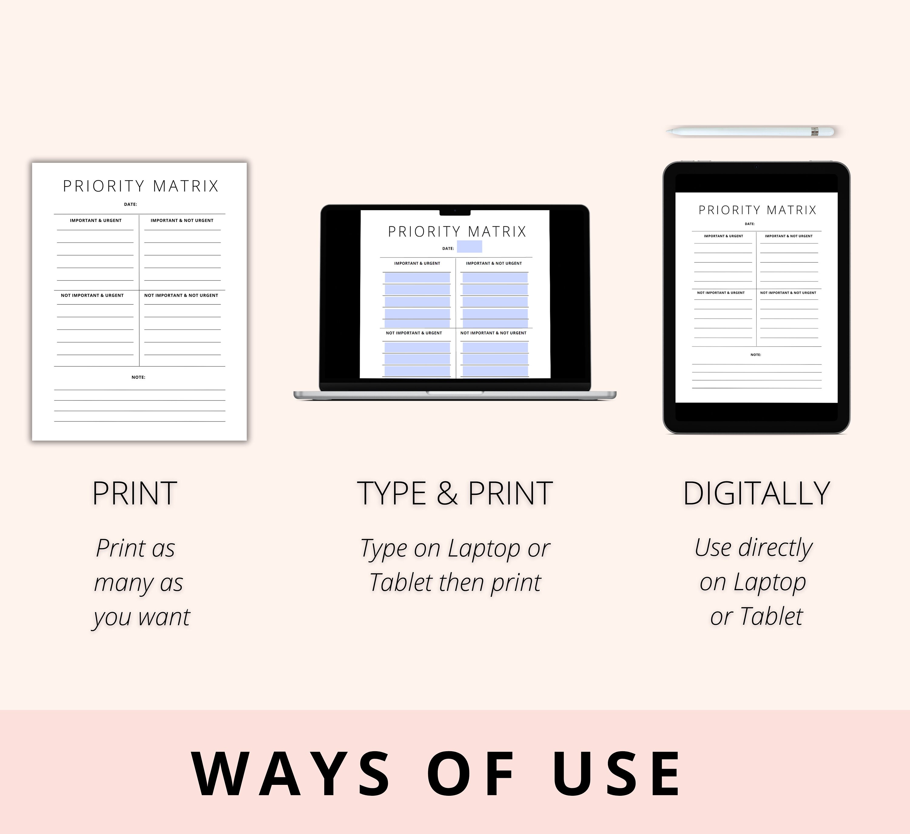 Editable Priority Matrix Printable Priority Planner to Do - Etsy